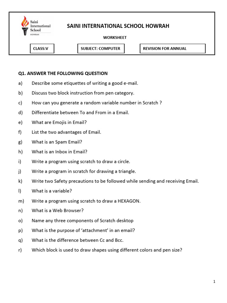 Email and Scratch Programming Worksheet | PDF | Internet | Cyberspace