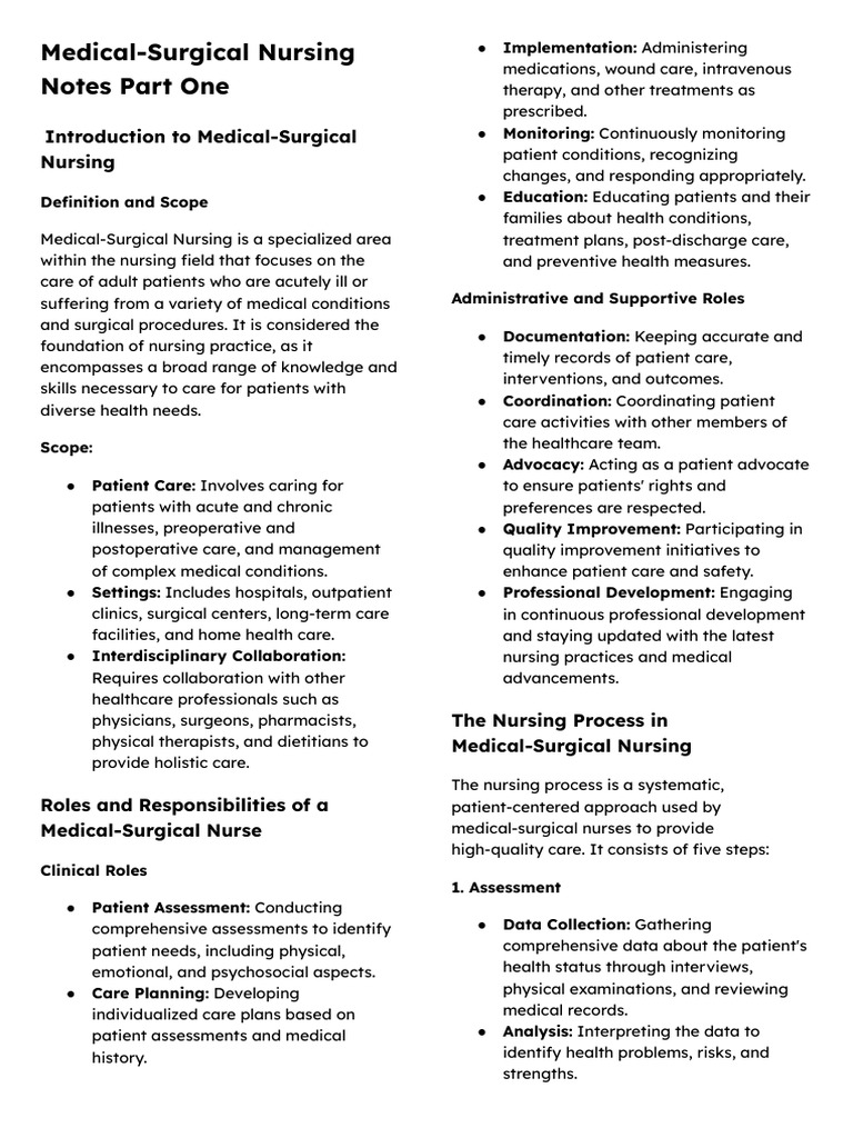 Sample Medical-Surgical Nursing Notes Part One | PDF | Chronic ...