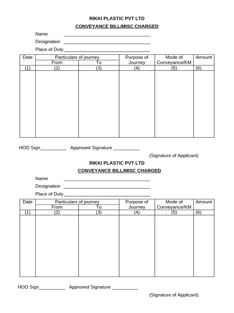 Conveyance Bill Template for RIKKI PLASTIC | PDF