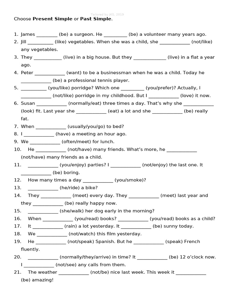 Present Simple Vs Past Simple Grammar Drills - 118000 | PDF