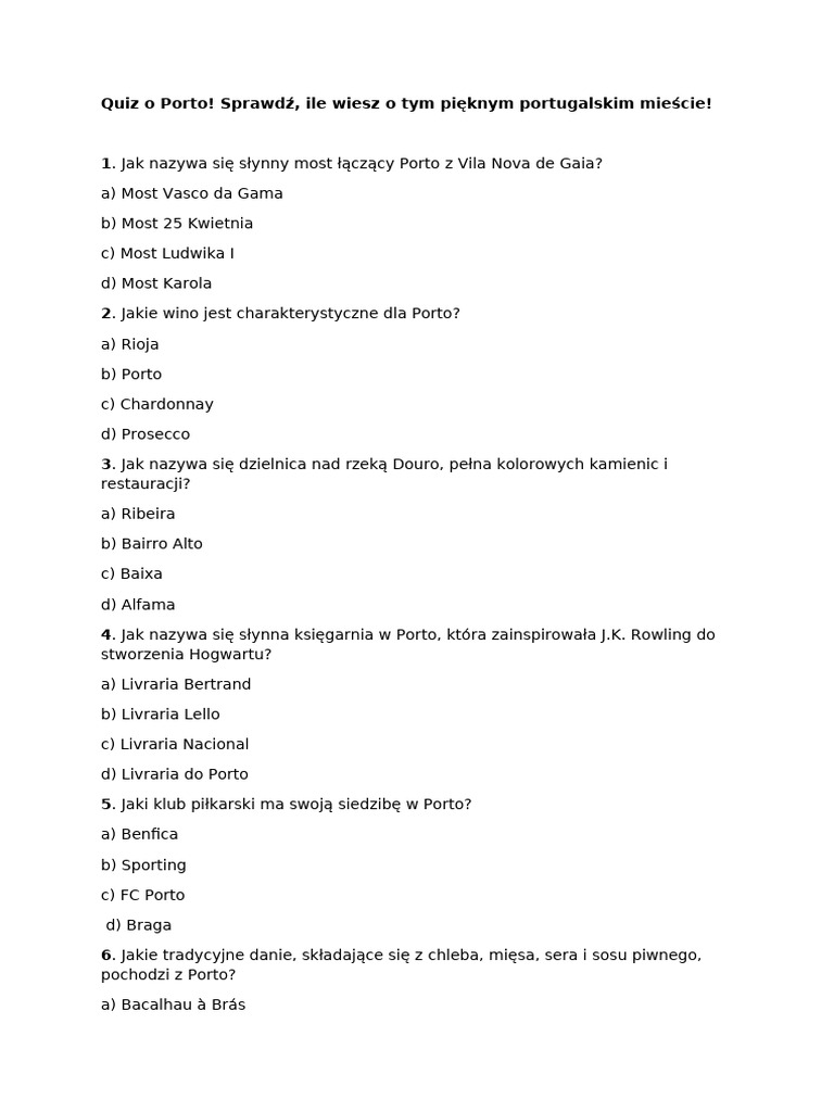 Quiz o Porto | PDF