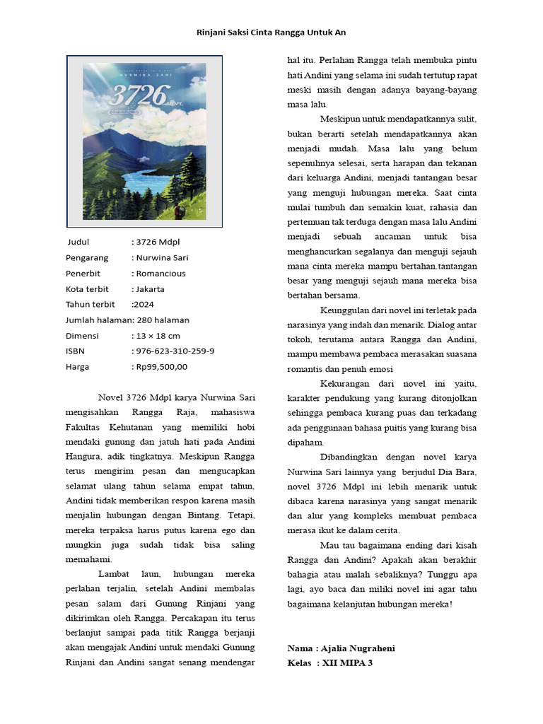 Resensi Novel 3726 MDPL 3 | PDF