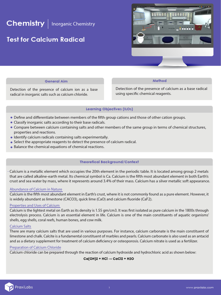 Test For Calcium Radical Simulation | PDF | Calcium | Salt (Chemistry)