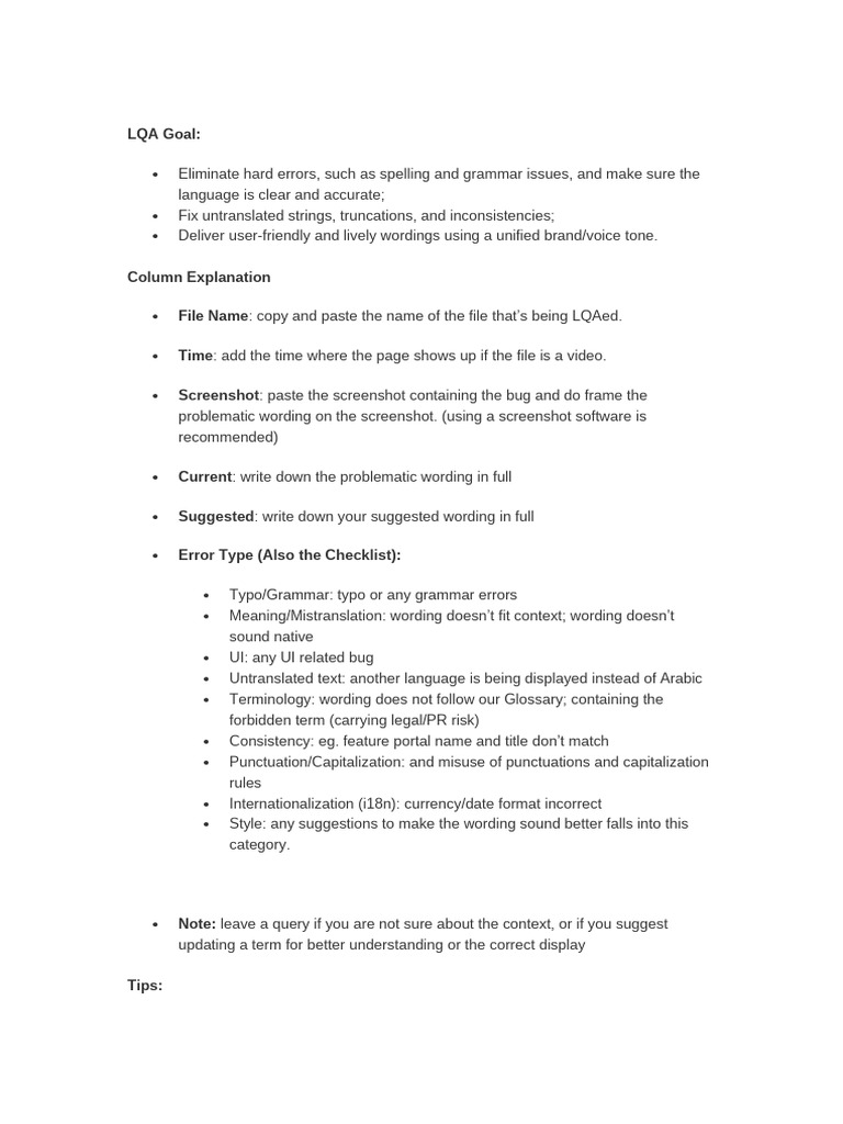 LQA Instructions | PDF