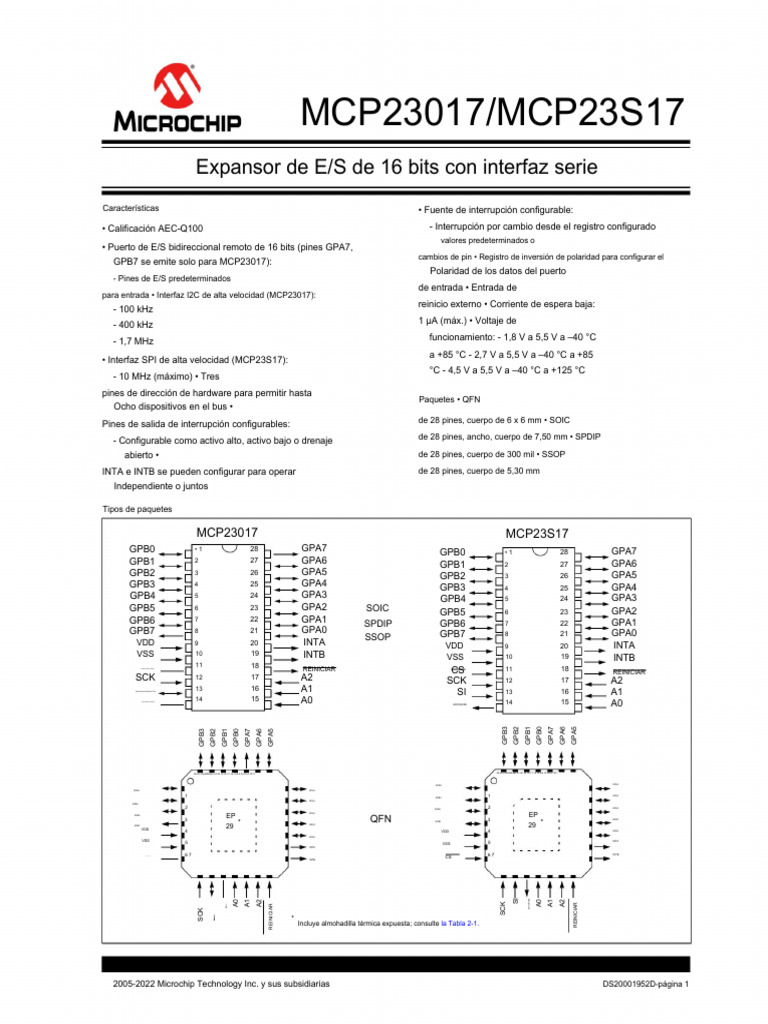 MCP23017 Data Sheet DS20001952 - Esp | PDF | Ingeniería Informática | Ingenieria Eléctrica