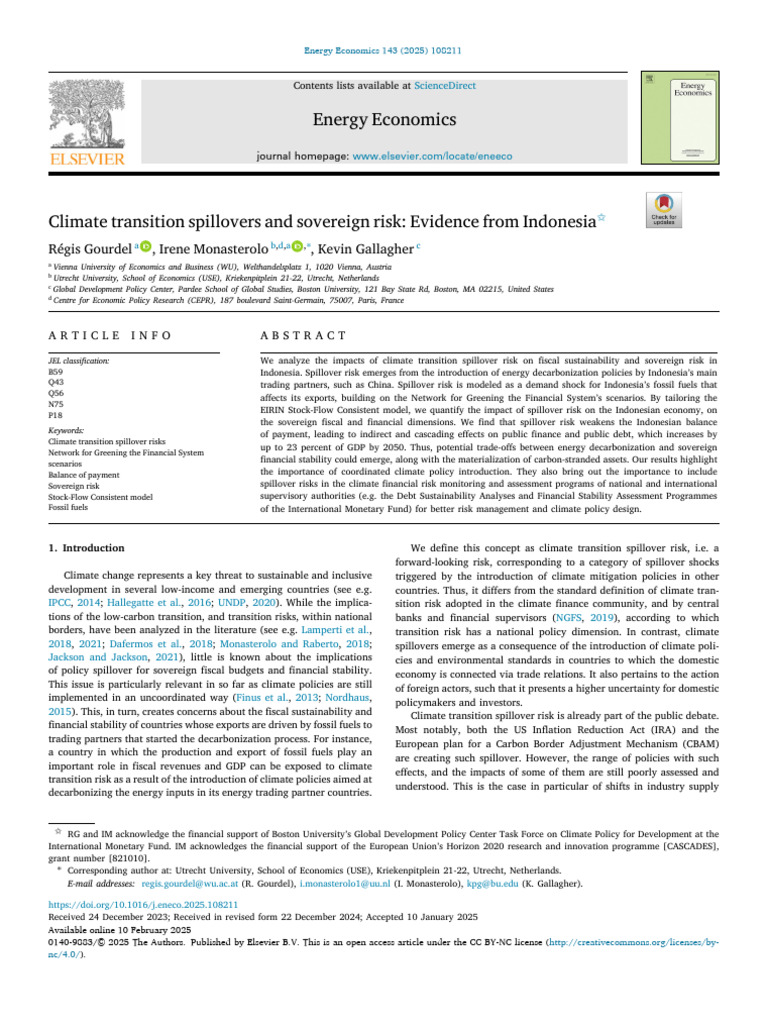 Climate Transition Spillovers and Sovereign Risk Evidence 2025 Energy Econo | PDF | Climate ...