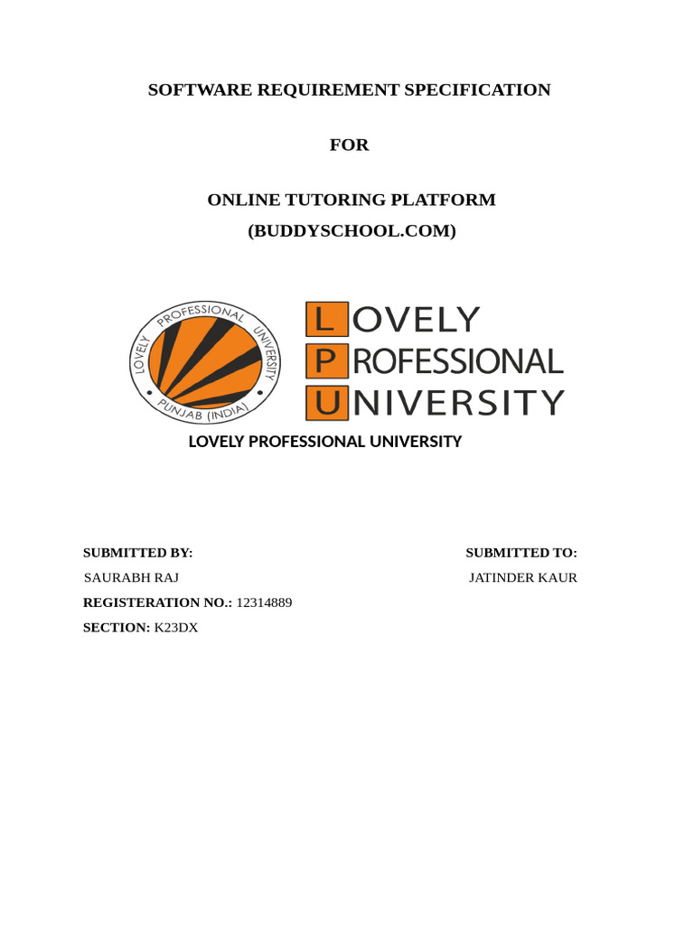 SOFTWARE REQUIREMENT SPECIFICATION Front | PDF