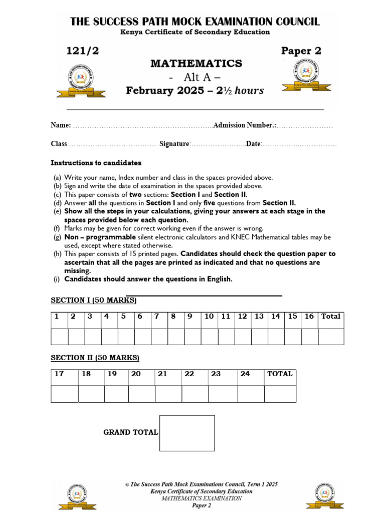 SUCCESS FEB 2025 MATHS PP2 QS | PDF | Area | Income Tax