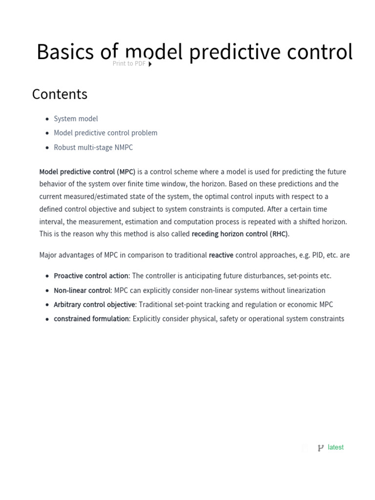 Basics of Model Predictive Control - Do-Mpc 4.6.5 Documentation | PDF | Applied Mathematics ...