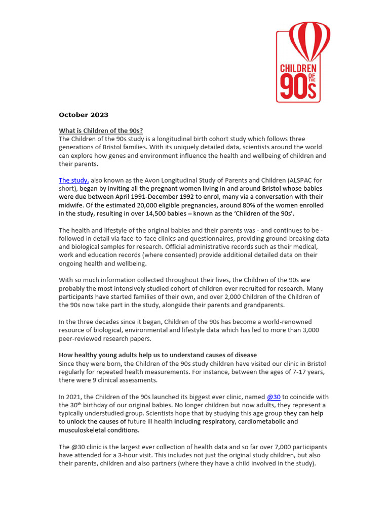 About Children of The 90s Factsheet Oct 2023 | PDF | Pregnancy ...