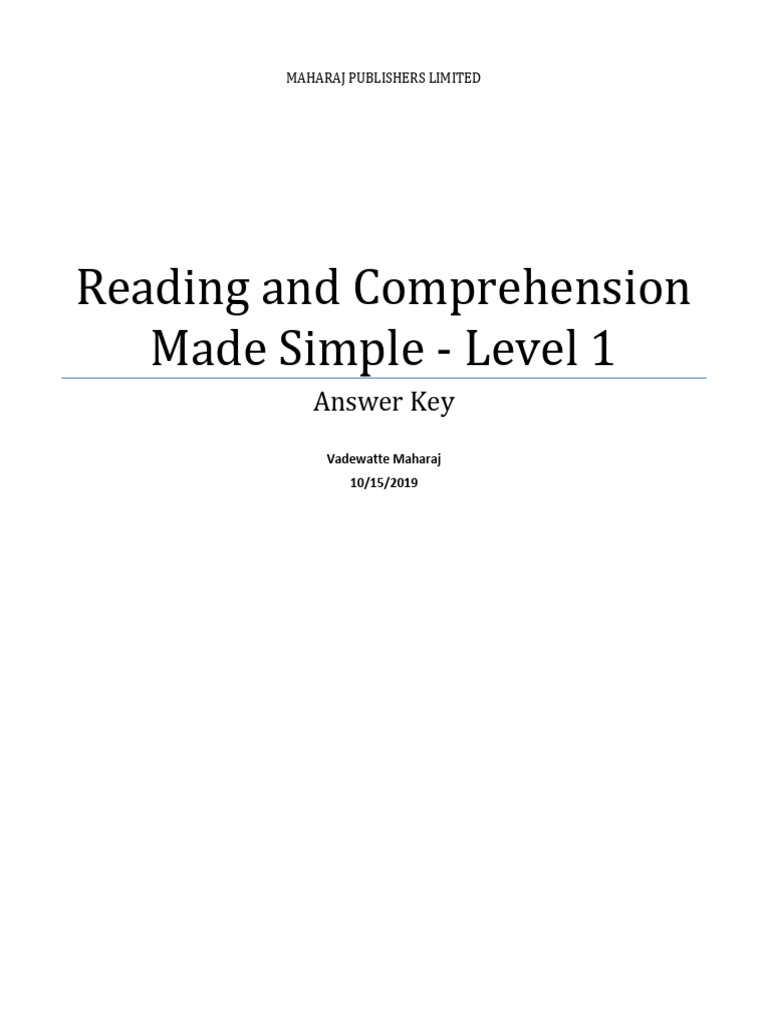 Comprehension Made Simple - Level 1 - 1.0 Answer Key | PDF | Goldilocks ...