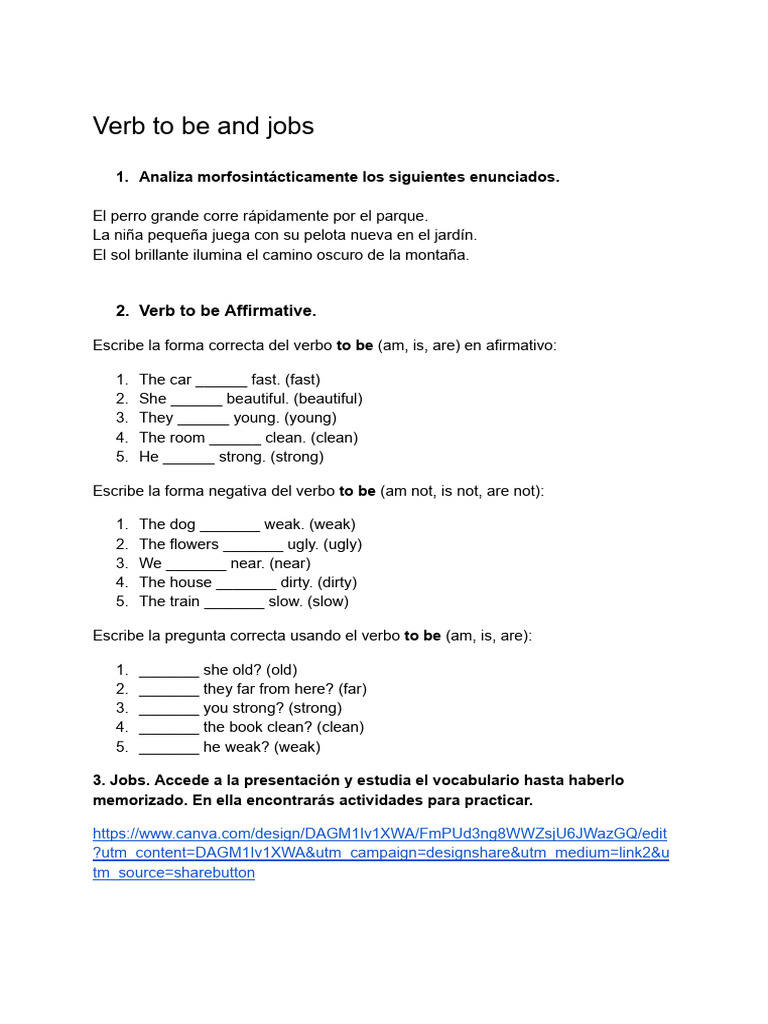 Verb To Be and Jobs | PDF