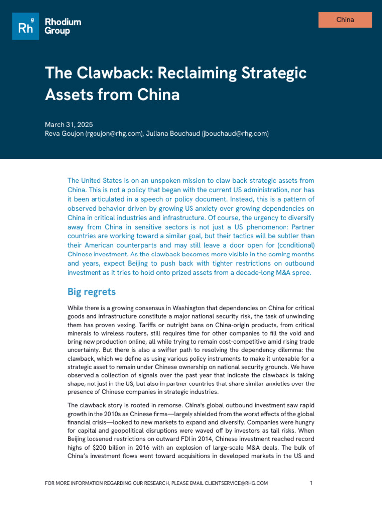 Clawback: US Strategy on China Assets | PDF | Mergers And Acquisitions ...