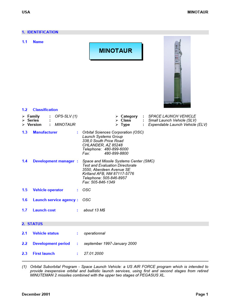 Minotaur 1 Rocket Overview | PDF | Rocket Propellant | Launch Vehicle
