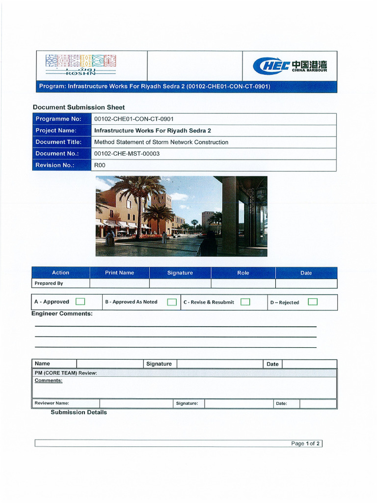 00102-CHE-MST-00003 Rev - 00 Method Statement of Storm Network Construction | PDF | Pipe (Fluid ...