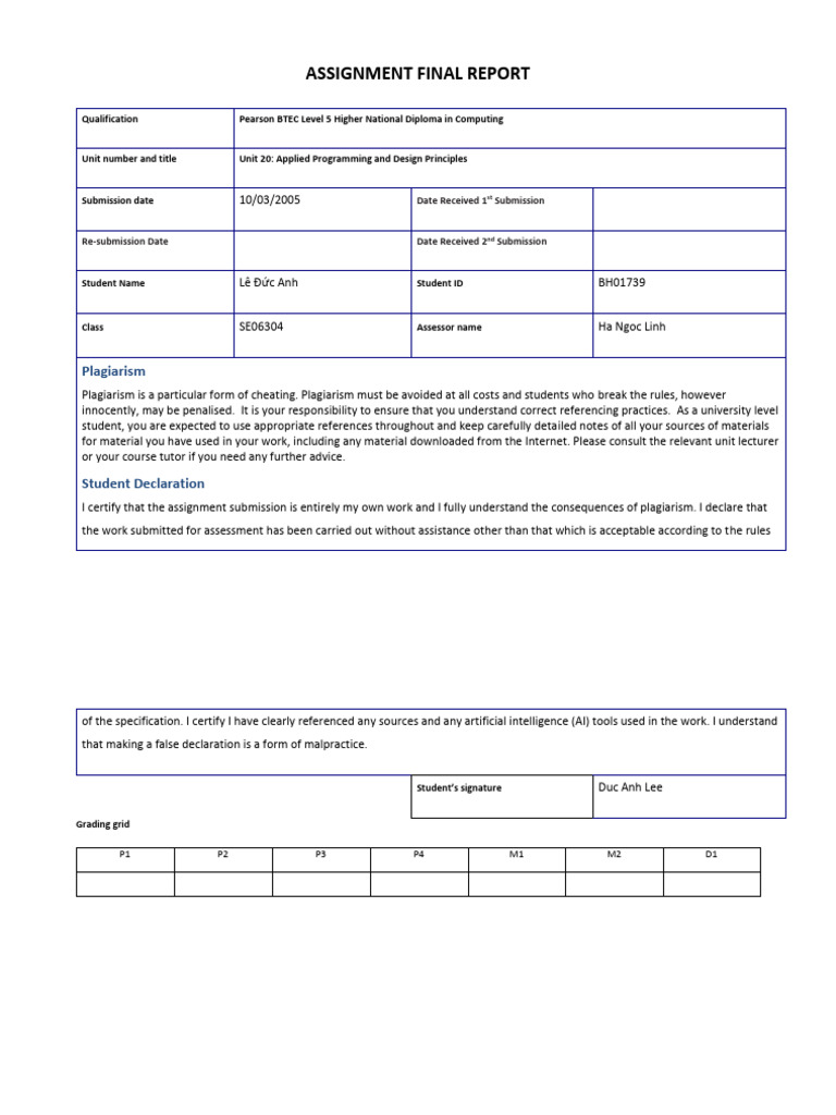 Asm Part1 Apdp Leducanh Bh01739 Pdf Inheritance Object Oriented Programming Class