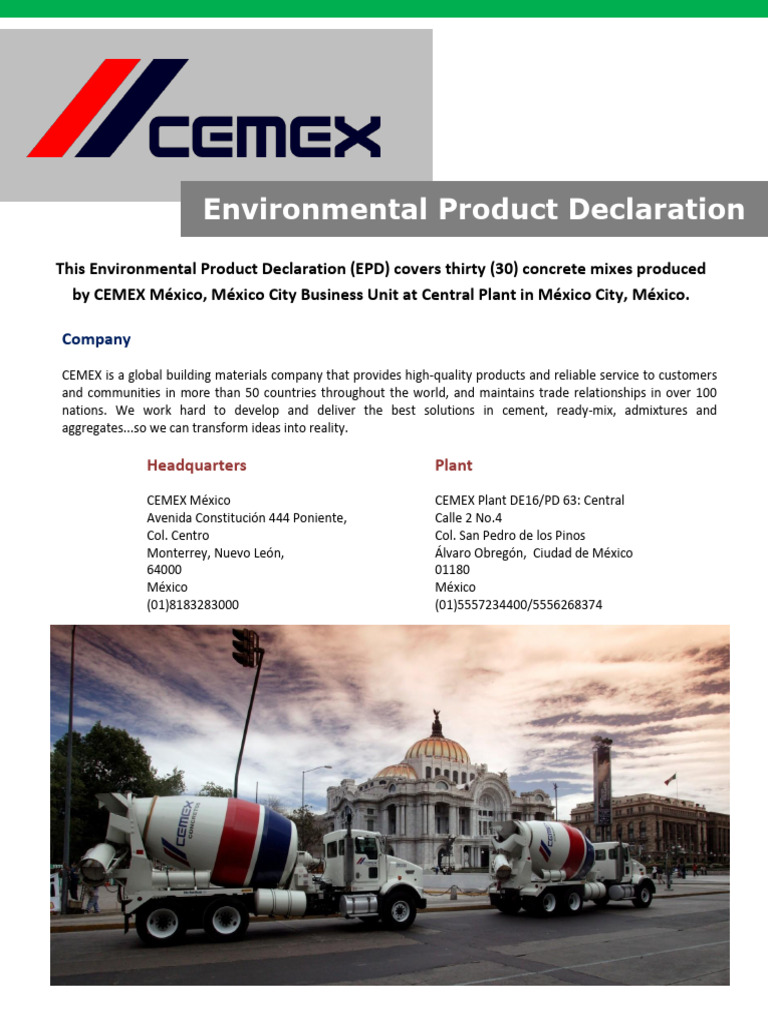 NRMCAEPD10013 Central CEMEX | PDF | Life Cycle Assessment | Concrete