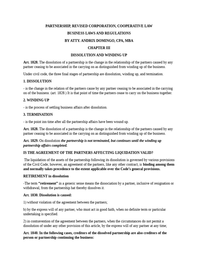 Partnership Dissolution and Winding Up Guide | PDF | Liquidation | Partnership