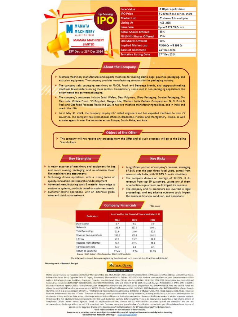 Mamata Machinery Limited IPO Overview | PDF | Business | Economies
