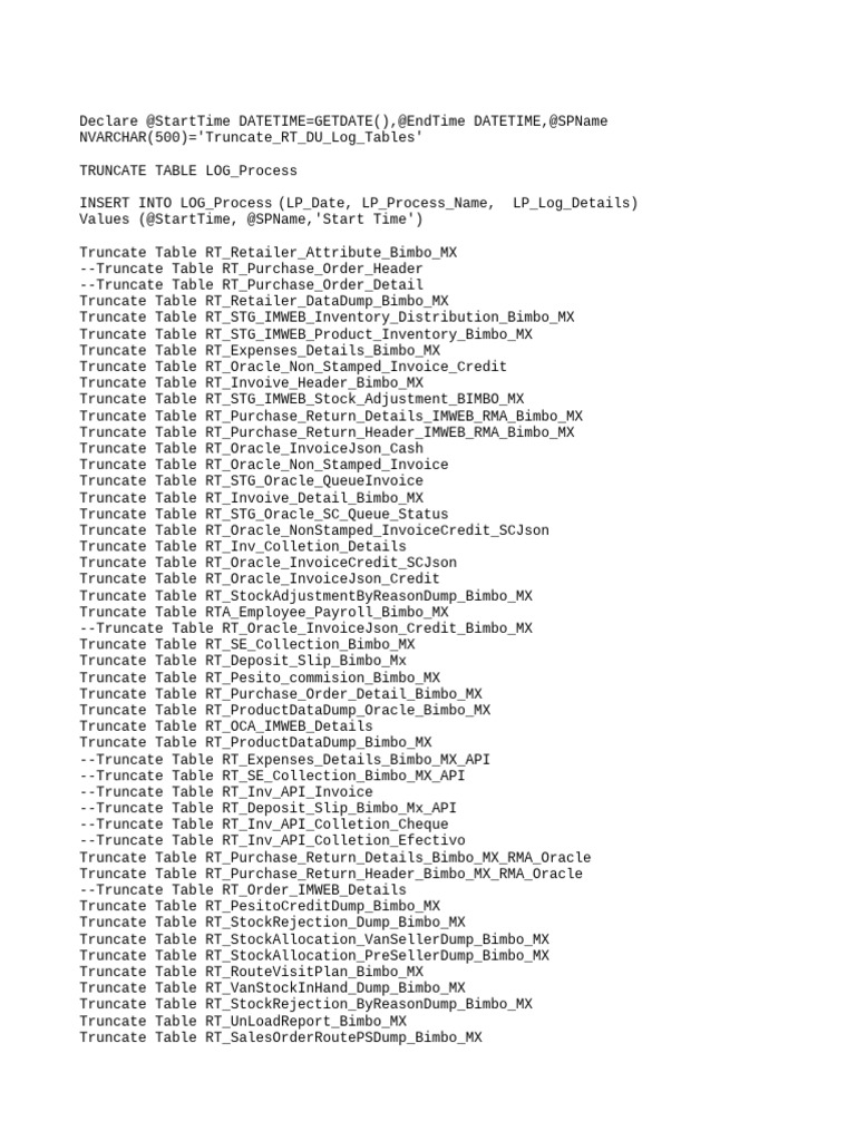 Script_Truncate_RT_DU_Log_Tables | PDF