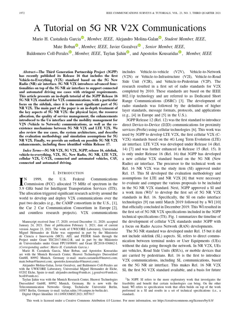 A Tutorial On 5G NR V2X Communications | PDF | Telecommunications | Mobile Technology