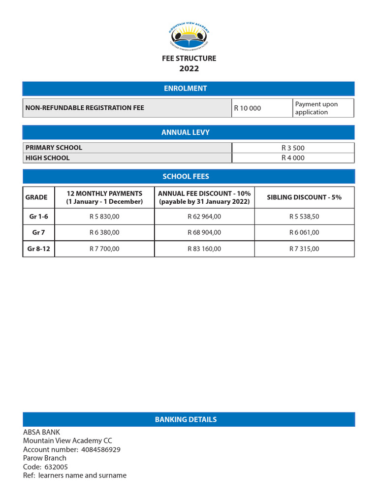 School Fees Structure 2022 | PDF