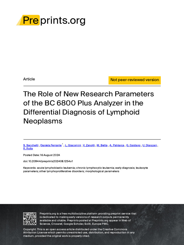 The Role of New Research Parameters of The BC 6800 | PDF | Lymphocyte ...
