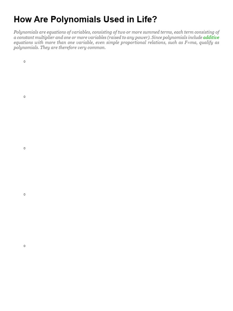Real-Life Applications of Polynomials | PDF | Polynomial | Mathematics