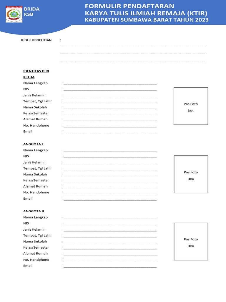 Formulir Pendaftaran Peserta Lomba | PDF