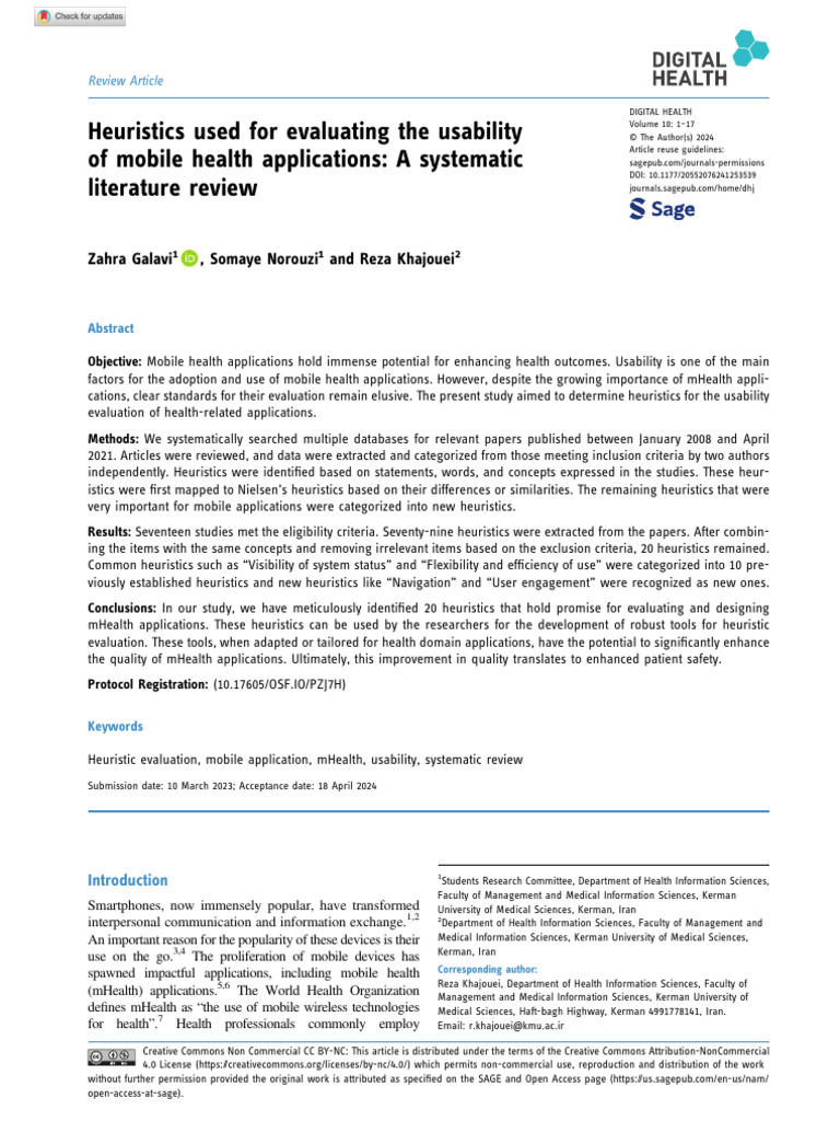 Galavi Et Al 2024 Heuristics Used For Evaluating The Usability of Mobile Health Applications A ...