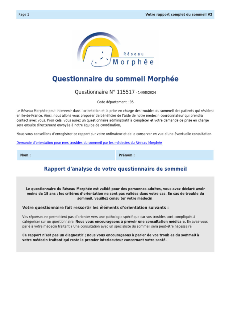 Morphee Sommeil | PDF