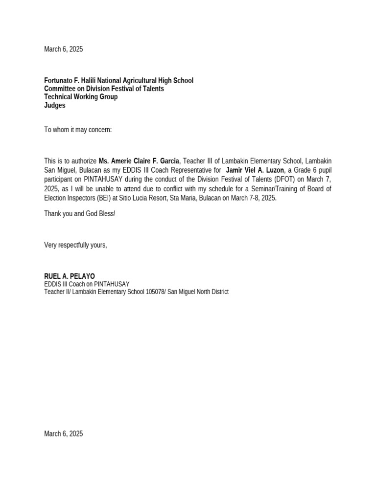 Authorization for Festival Representatives | PDF