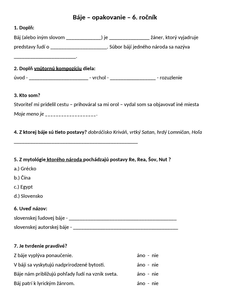 Báje - Opakovanie | PDF