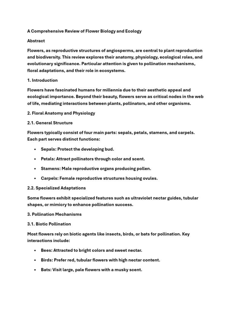 Flower Biology and Ecology Overview | PDF | Flowers | Pollination
