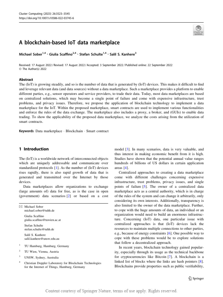 A Blockchain-Based IoT Data Marketplace | PDF | Internet Of Things | Cryptocurrency