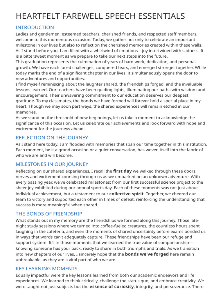 Heartfelt Farewell Speech Essentials | PDF | Friendship | Cognition