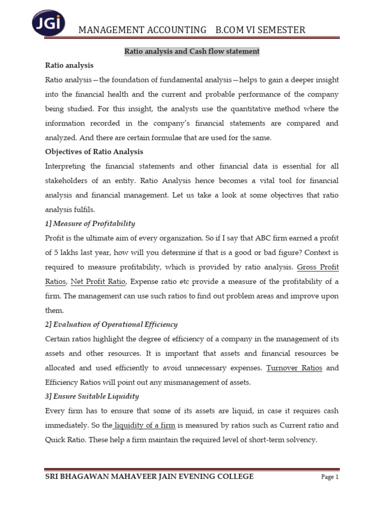 VI Sem Bcom Management Accounting Notes | PDF | Equity (Finance) | Cash ...