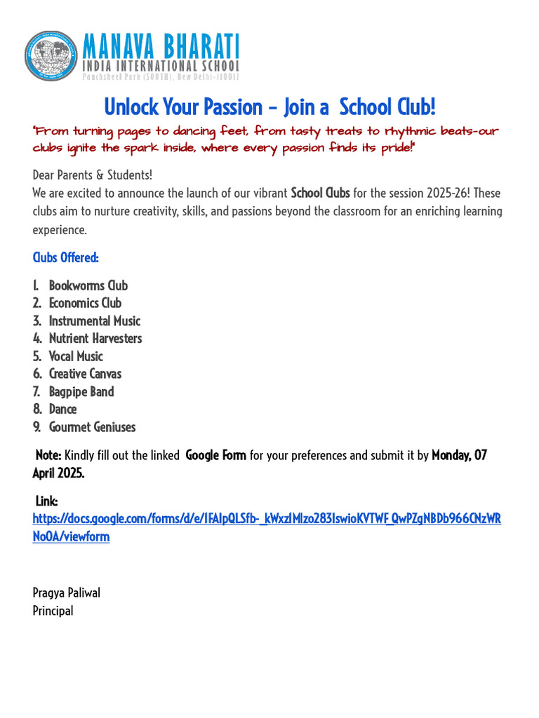 Join Our Exciting School Clubs 2025-26 | PDF