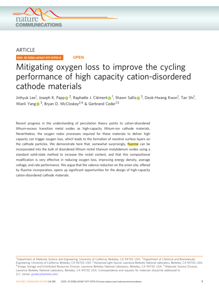 Mitigating Oxygen Loss To Improve The Cycling Performance of High ...