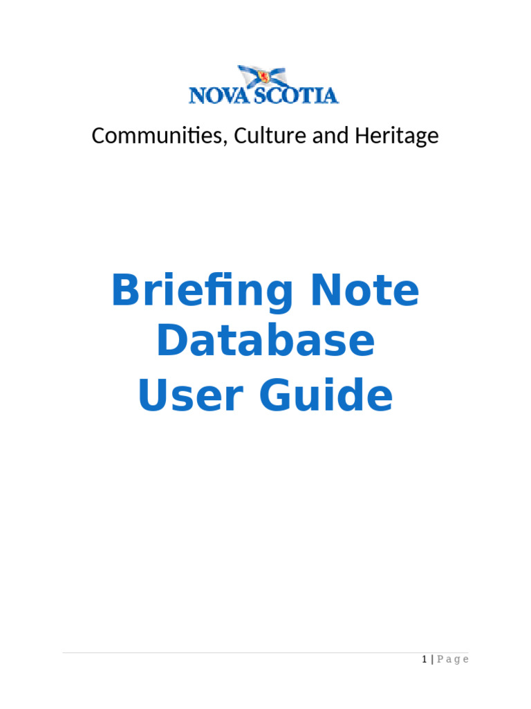 Briefing Note Database User Guide | PDF | Software | Computing