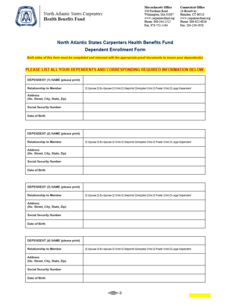 NASCHBF Dependent Enrollment Form (Highlighted) | PDF | Birth Certificate | Adoption
