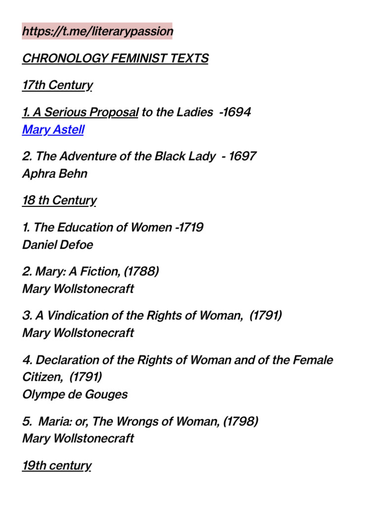 Chronology of Feminist Literature | PDF | Women's Rights ...