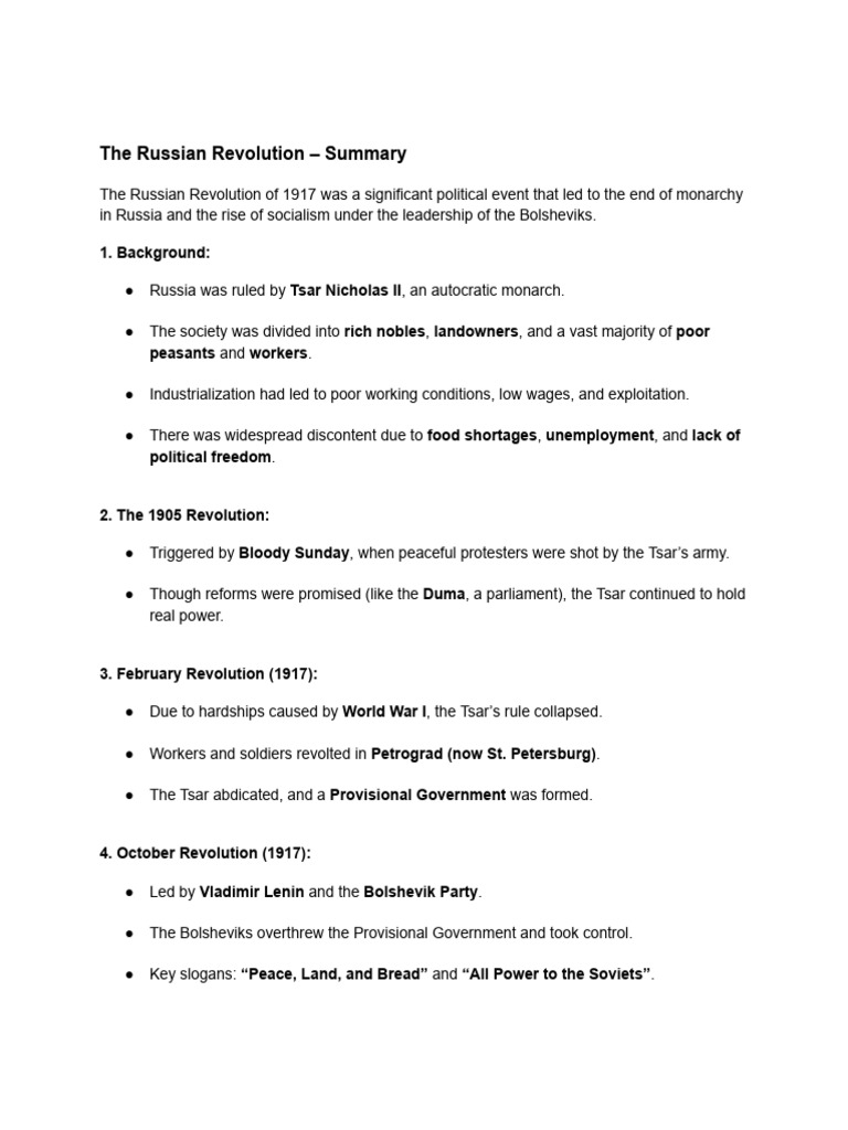 The Russian Revolution - Summary | PDF