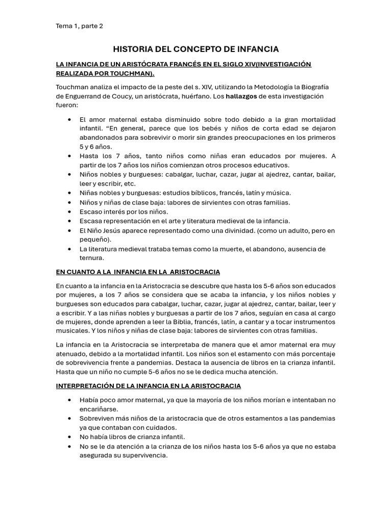 HISTORIA DEL CONCEPTO DE INFANCIa Tema 1 Parte 2 | PDF | Adultos | Sociedad