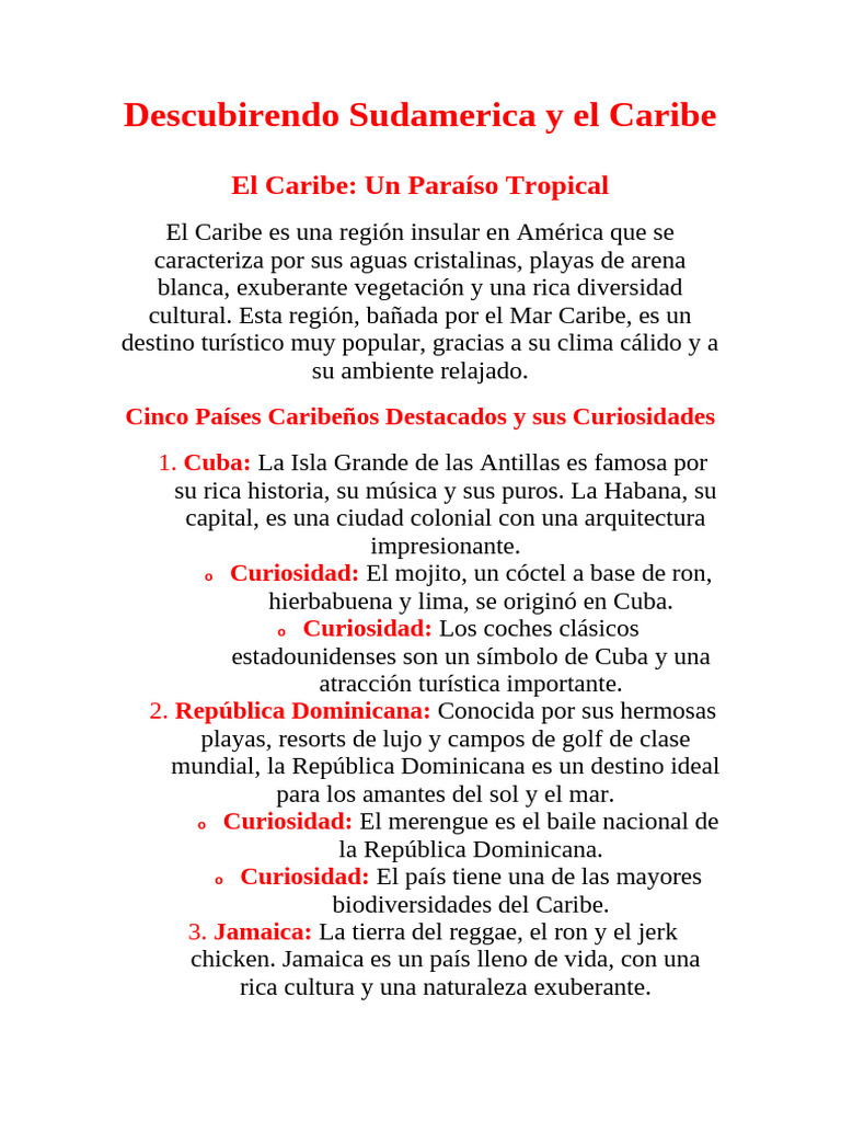 Descubre el Caribe y Sudamérica | PDF | caribe | Jamaica