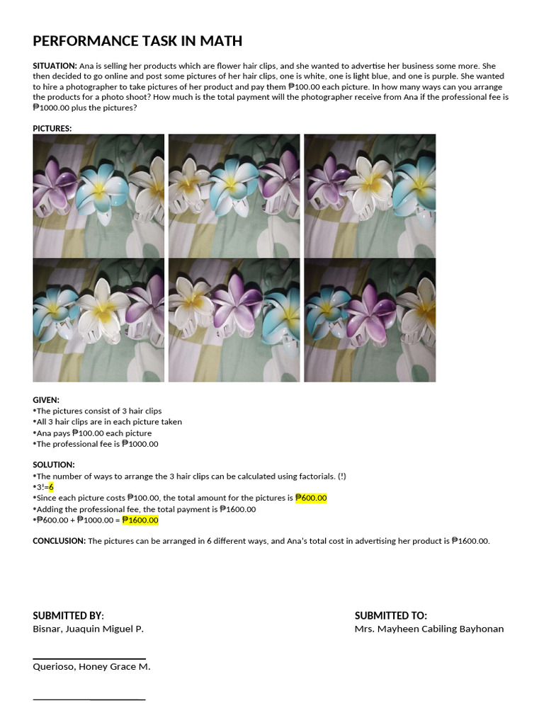 Performance Task in Math | PDF