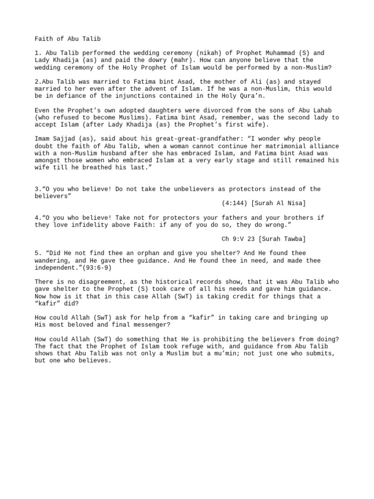 Faith of Abu Talib | PDF