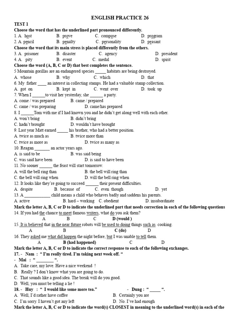 Practice 26 (3 B N) | PDF | Adolescence | Adverb