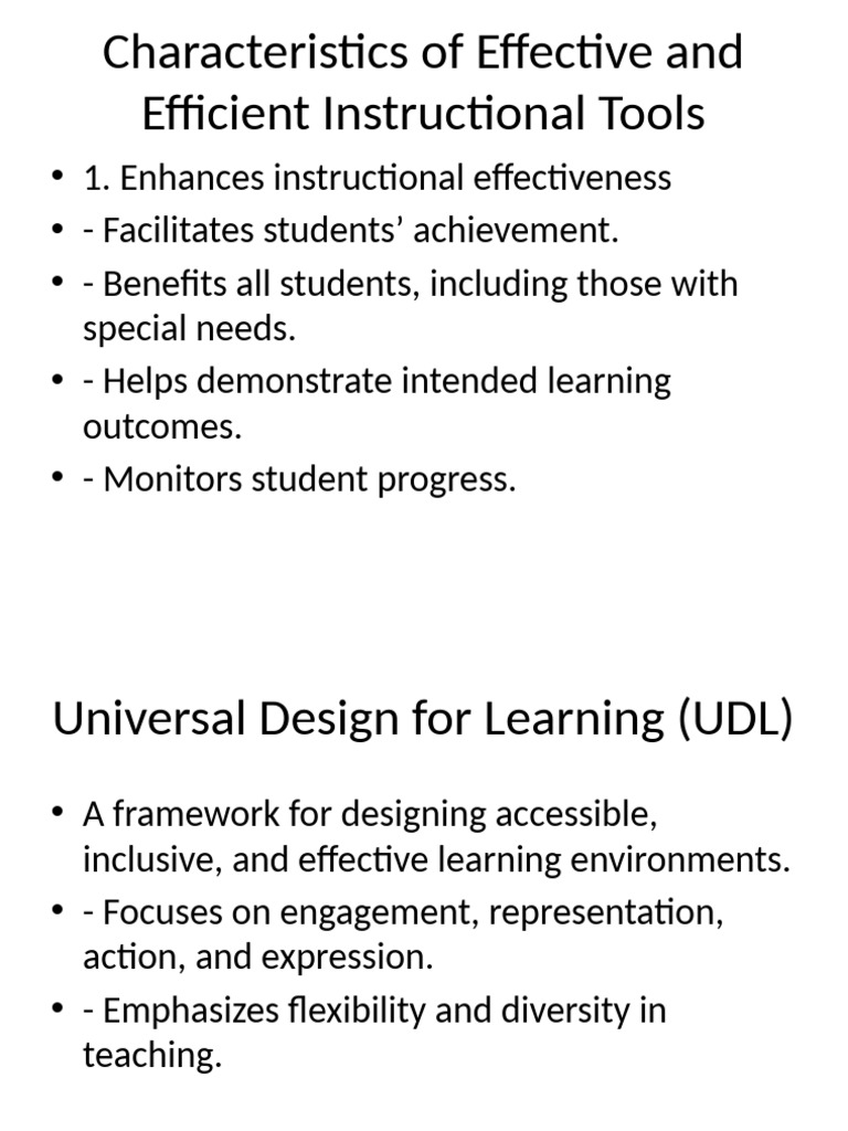 Instructional Tools and UDL Principles | PDF