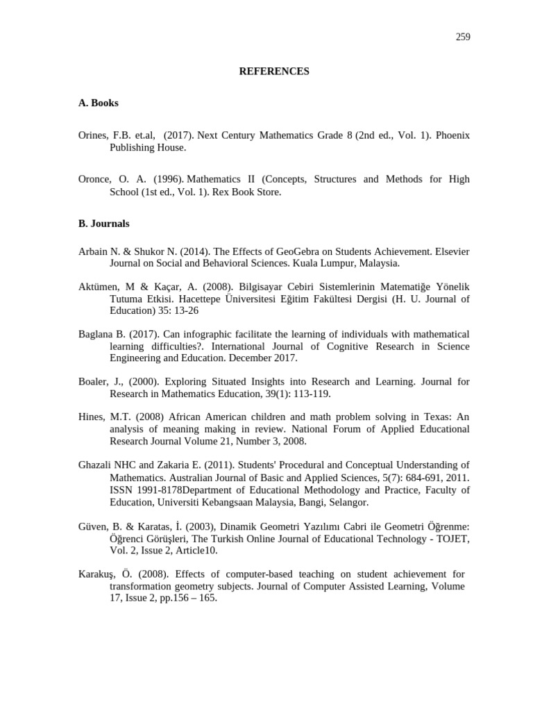 ''REFERENCES Ato Appendices p259 - 272 | PDF | Mathematics | National Council Of Teachers Of ...